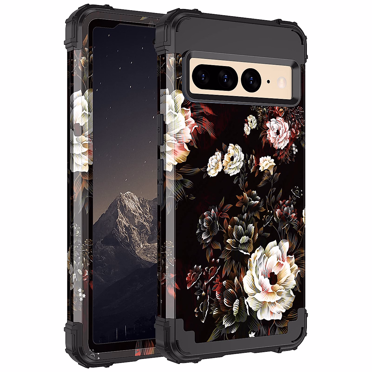 LONTECT for Google Pixel 7 Pro 5G Case Floral Shockproof Heavy Duty 3 in 1 Hybrid Sturdy High Impact Protective Cover Girls Women Case for Google Pixel 7 Pro 2022,White Flower