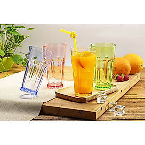 YOOJAM 13oz Plastic Drinking Glasses Tumblers Cups Glassware Kitchen Highball Water Juice Drinkware set for Kids Unbreakable BPA Free Dishwasher Safe 4 Assorted Colors