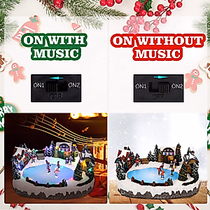 TOYESUNA Christmas Decoration Musical Snow Village Figurines Display Skating Pond Christmas Snow Globe Aldea De Navidad with 8 Music for Kids Gift Christmas Decor Home Decoración De Escritorio Large
