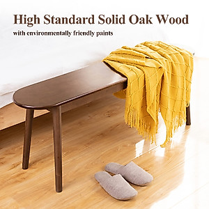 Cttasty Entryway Bench, Solid Wood Dining Bench, Midcentury End of Bed Bench w/Rounded Corner, Outdoor Bench w/Robust Construction, Bedroom Bench, 10.24" W x 17.72" H（Walnut 39.4inches）