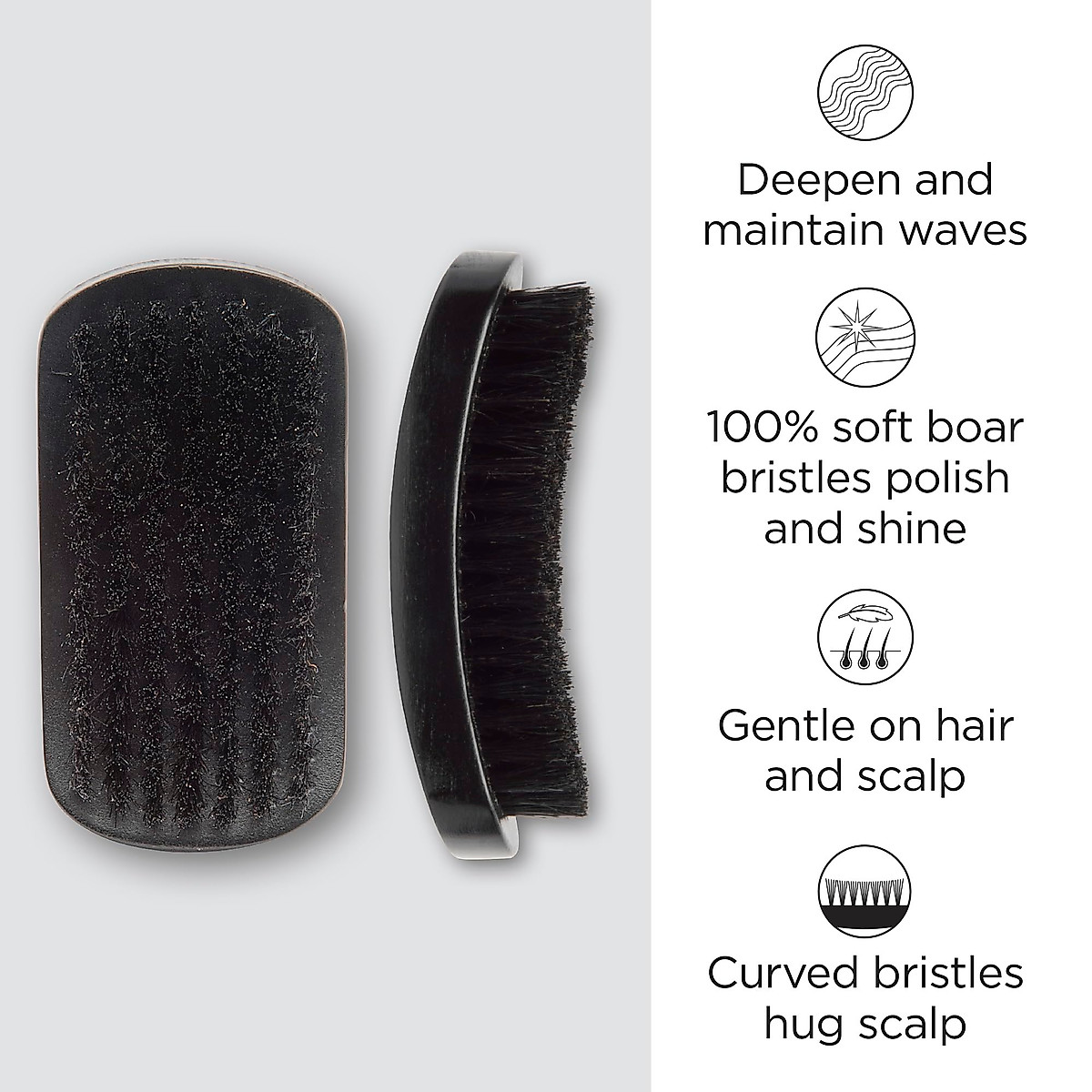 Diane 100% Boar Bristle Curved Brush for Men and Women - Detangling, Smoothing Wave Styles for Fine to Medium Hair, Restores Shine and Texture