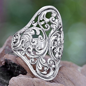 NOVICA Artisan Handmade .925 Sterling Silver Cocktail Ring No Stone Indonesia 'Celuk Fern'