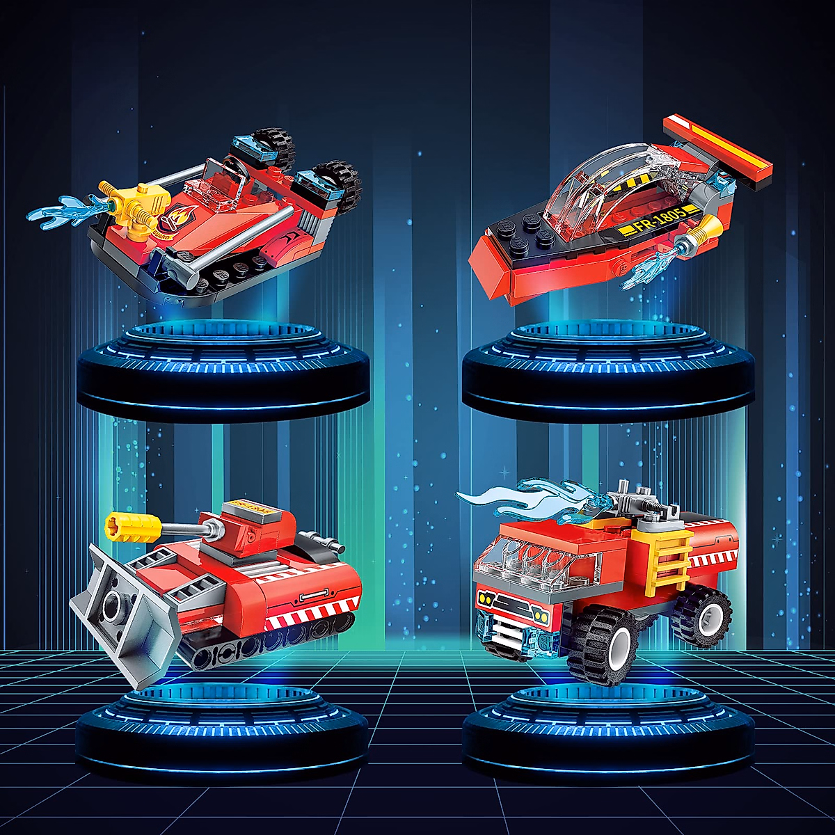 QLT QIAOLETONG City Fire Truck Building Kit for Kids 6-12 Years Old, Compatible with City Fire Truck 8-in-1 Building Block, Fire Helicopter Toys Building Sets.(313 PCS)