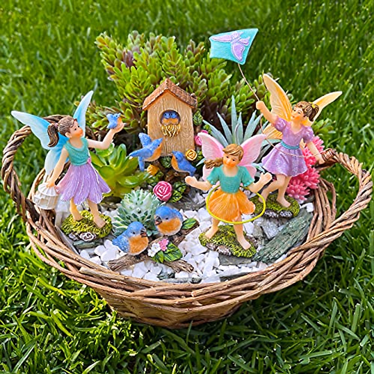 Mood Lab Fairy Garden - Playing Girls Kit of 5 pcs - Miniature Figurines & Accessories Set - Outdoor or House Decor