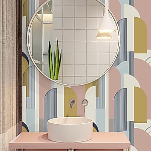 VEELIKE 17.7''x354'' Abstract Arches Geometric Wallpaper Peel and Stick Boho Geometric Contact Paper for Accent Walls Removable Modern Wallpaper Self Adhesive Art Wall Mural for Bedroom Bathroom