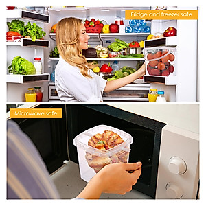 Menkxi 15 Pieces 34 oz Ice Cream Buckets with Lids Plastic Clear Deli Containers with Lids Transparent Airtight Square Bucket with Handles Canisters Storage Containers for Freezer Kitchen Home