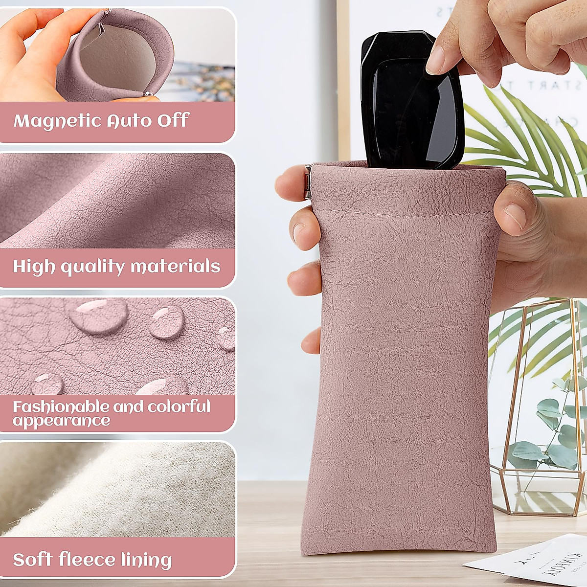 VZZNN 5 Packs Glasses Case,Soft Eyeglass Case Portable Squeeze Top Leather Glasses Case anti-scratch Eyeglass Case For Women Men