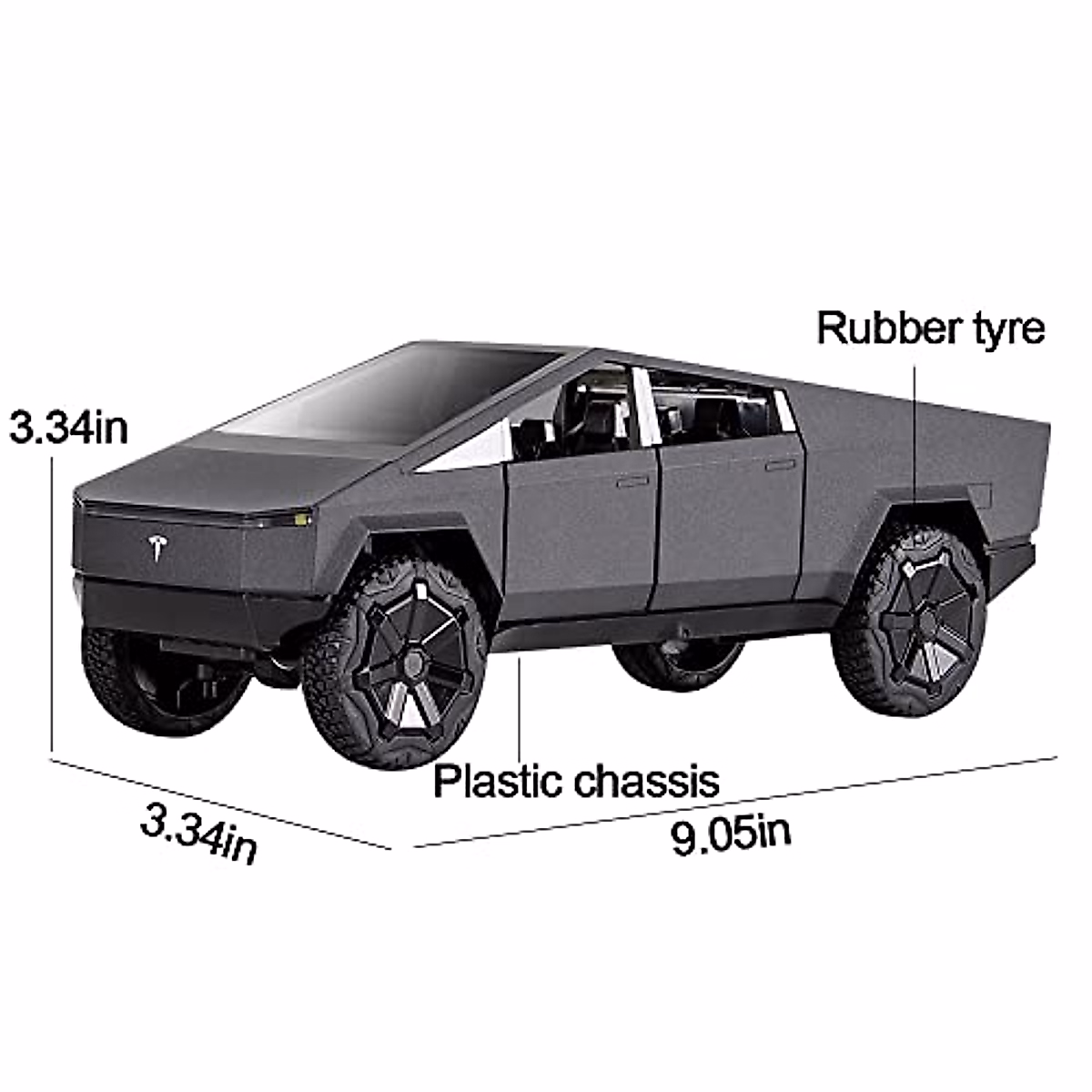 EROCK 1:24 Scale Cybertruck Model Toy Pull Back Pick-Up Truck with Sound and Light, Alloy Diecast Truck Toys for Kids Gift or Vehicles Model Collection Enthusiasts (Matte Black)