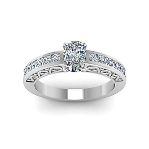 Jewelryonclick Fretwork Wave Ring sterling silver Created Cubic Zircon Cushion shape White color Vintage Engagement Rings channel Setting in Size 12 Party Wear Daily Wear Ornament