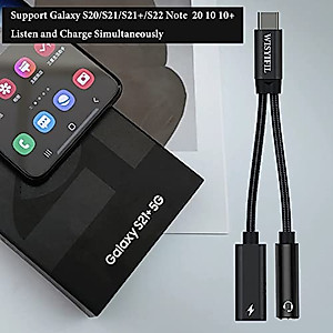 WISYIFIL 384KHZ/32bit PD 60W USB C Audio and Charger Splitter, Type C to 3.5mm Headphone and Charger Adapter, Galaxy S21/S22 Adapter for aux and Charger-Black