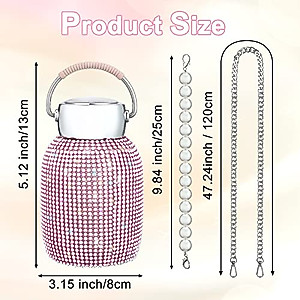 Diamond Water Bottle Bling Diamond Vacuum Flask Sparkling Glitter 7.78 OZ Bottles with Pearl Bracelet for Women Refillable Insulated Bottle Stainless (Pink)