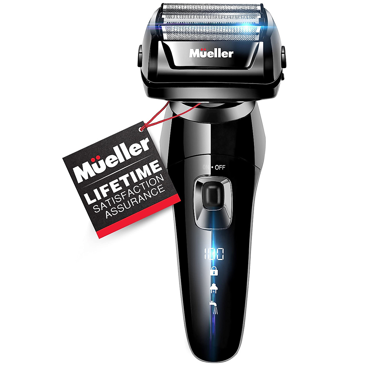 Mueller Razor for Men, 5-Element Cutting System, Wet/Dry, Rechargeable, Precision Trimmer, LED, 40,000 Cross-Cutting Actions/Min For Closest Shave