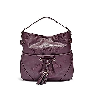 GUESS Women's Molly Tassel Large Hobo Travel Shopper Bag, Dark Plum