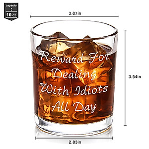 Futtumy Reward For Dealing With Idiots All Day Whiskey Glass, Funny Gifts for Men Coworker Friend Husband Boss Him, Novelty Old Fashioned Glass for Christmas Fathers Day Bosses Day Birthday, 10 oz
