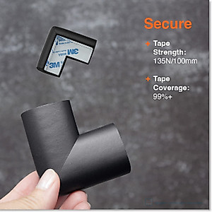 Roving Cove Corner Protector for Baby (16 Large Corners), Hefty-Fit Heavy-Duty Soft Rubber Foam Furniture Corner Bumper Guards, 3M Adhesive Pre-Taped, Onyx Black