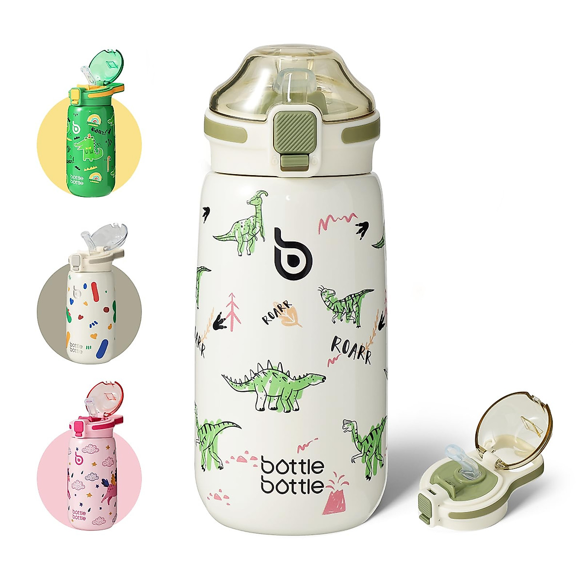 BOTTLE BOTTLE Kids Water Bottle with Straw Lid 16 oz Stainless Steel Reusable Tumbler Water Bottles Kids for School Travel,Gifts for Boys and Girls Dinosaur