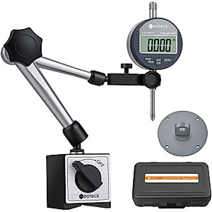 Neoteck Digital Dial Indicator Gauge and Magnetic Base Set, with Storage Case, 0-1inch/ 25.4mm, 0.01mm/ 0.0005" Inch/Metric Conversion Measuring Tool for 3D Printer Lathe Workshop Woodworking- Silver