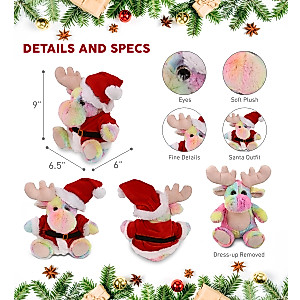 DolliBu Santa Rainbow Moose Stuffed Animal Plush Toy - Super Soft Dress Up with Red Santa Claus Outfit, Cute Moose Gift Perfect Holiday with Name Personalization - 9 Inches