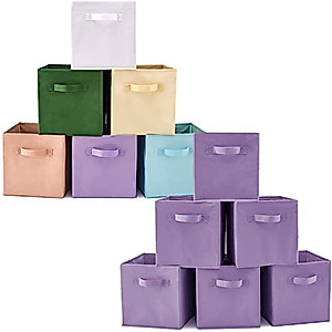 EZOWare Set of 12 Foldable Basket Bin Collapsible Storage Cube For Nursery, Kids Toys Organizer, Shelf Cabinet - (Purple + Assorted Color)