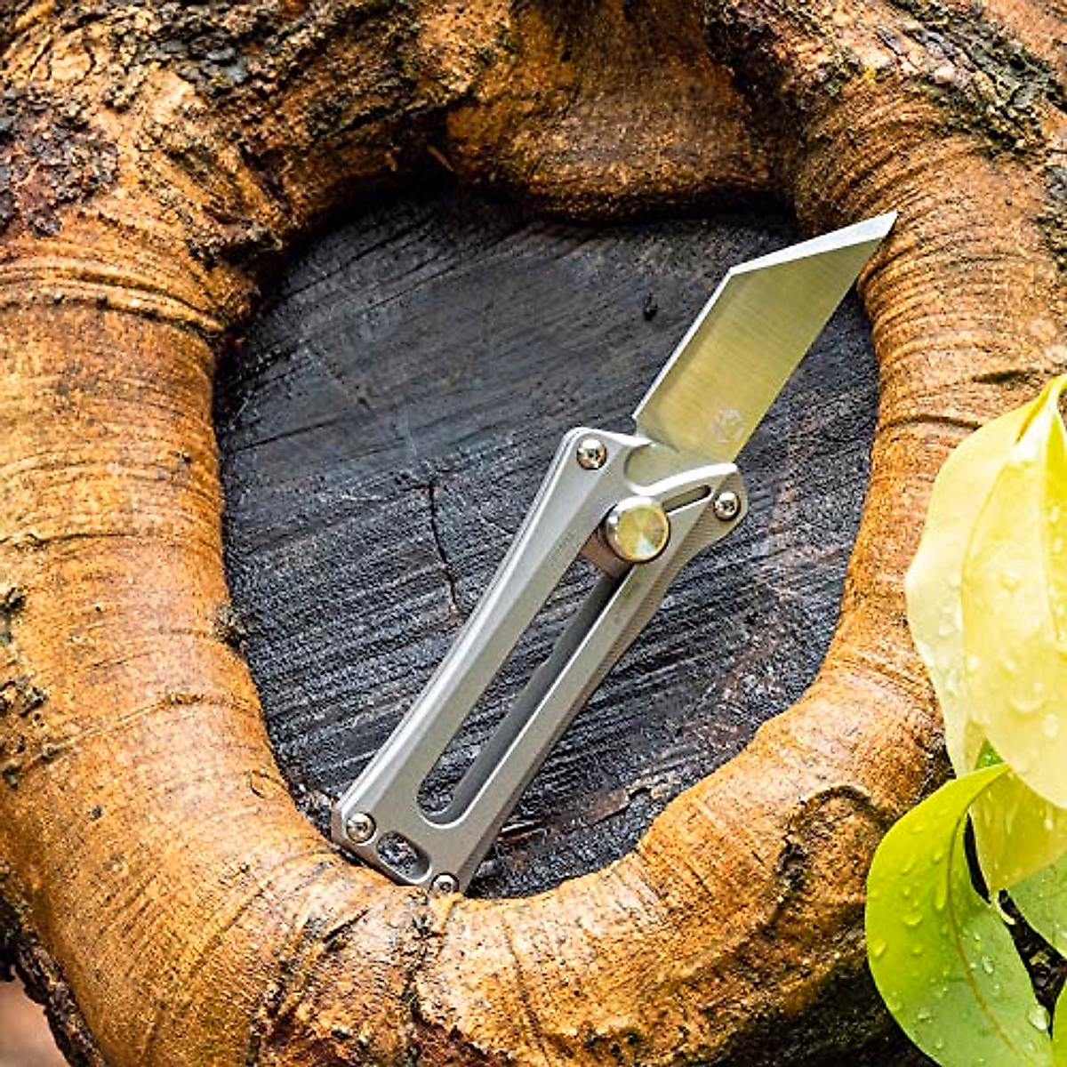 RovyVon V20 EDC Pocket Tool, Titanium Body, Utility Blade, Mini Keychain for Bottle Open/Box Cutter/Key Carabiner, for Gift