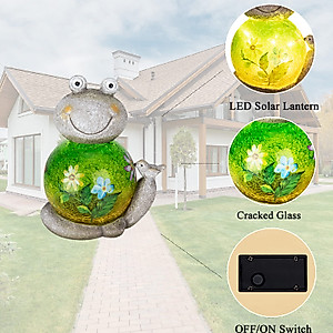 MUMTOP Solar Lights Outdoor Garden- Garden Statues - Resin Frog Solar Lights LED Light with Crackled Glass Garden Decor for Outside
