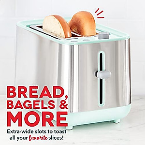 Dash SmartStore™ 2-Slice Wide-Slot Stainless Steel Toaster with Storage Lid - for Bagels, Specialty Breads & other Baked Goods, Aqua
