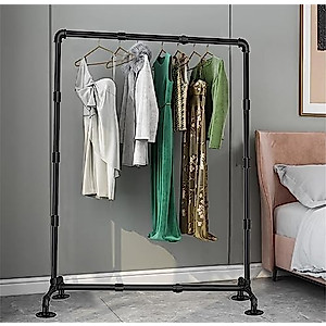 Mdjwjj Industrial Pipe Clothing Rack Free Standing,Vintage Commercial Grade Pipe Garment Racks with 4 Stable Feet for Hanging Clothes Retail Display,Black