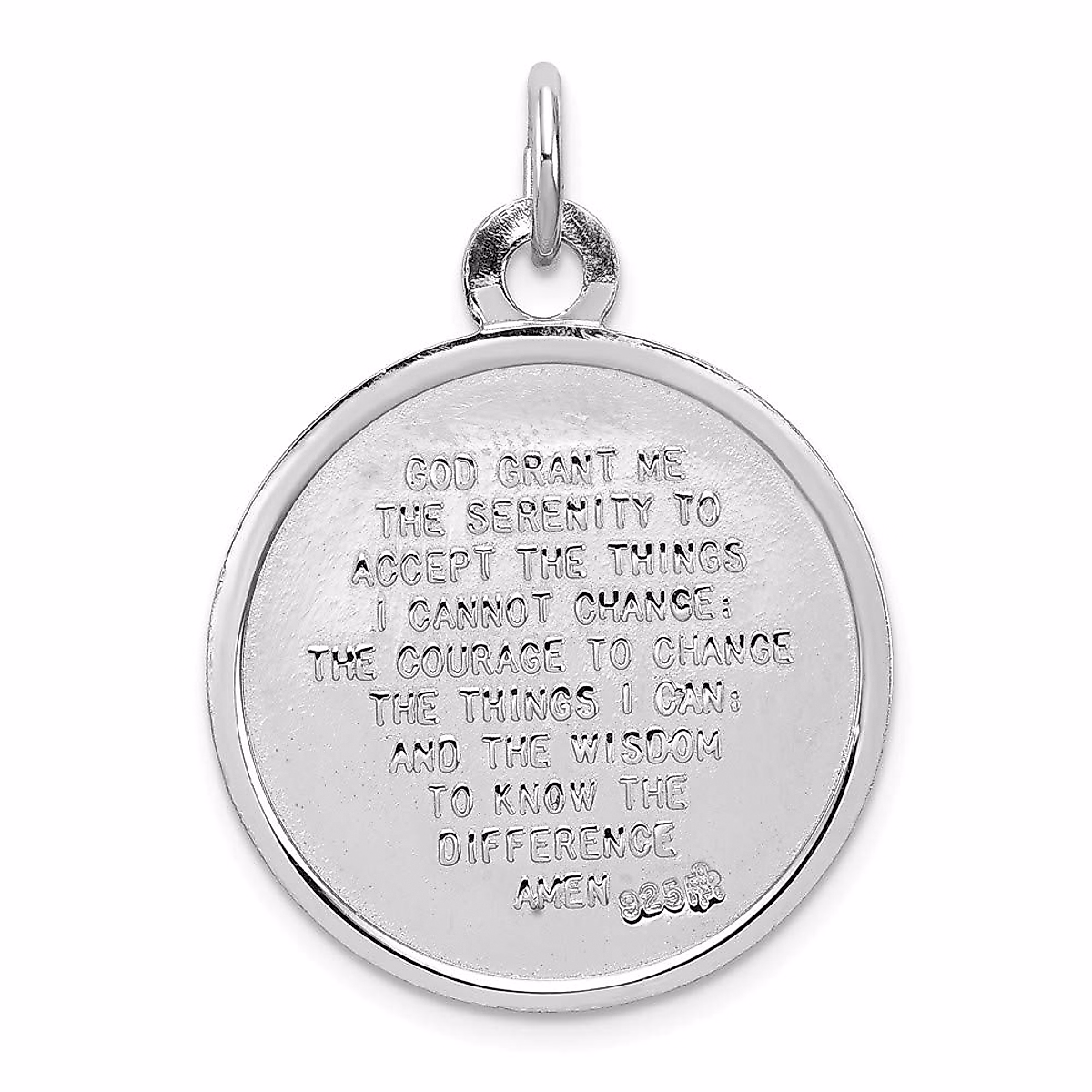 Solid 925 Sterling Silver Praying Hands Serenity Prayer on Back Pendant Charm Medal - 30mm x 20mm