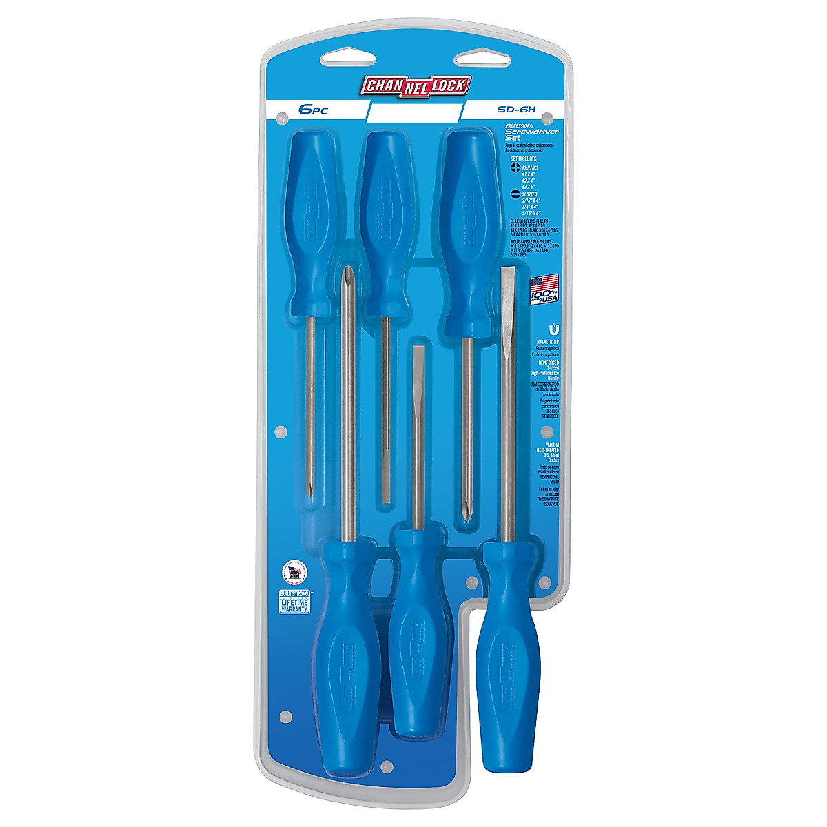 CHANNELLOCK SD-6H 6 Piece Professional Screwdriver Set, Magnetic Tip, Made in USA, Molded Tri-Lobe Grip