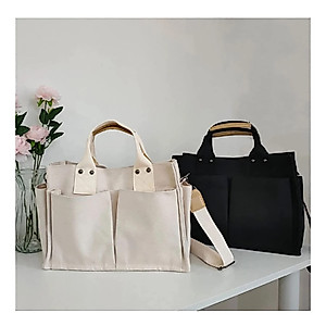 Canvas Tote Bags for Women Handbag Tote Purse with Zipper Canvas Crossbody Bag for Office, Travel, School, White