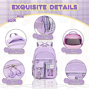 PIG PIG GIRL Girls Backpack, Lightweight Kids Backpack Functional Pockets Kawaii School Backpack Watrer Resistant Boogbag for Primary Elementary School,Purple