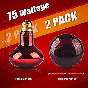Ordekcity 75W Infrared Reptile Heat Lamp Bulb Basking Spot Heating Light for Lizard Bearded Dragon Tortoise Turtle Chameleon Reptiles & Amphibians - 2 Pack, Red