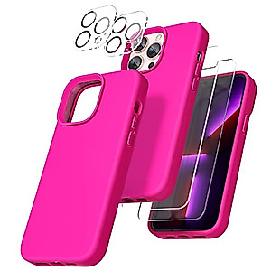 oakxco for iPhone 13 Pro Max Phone Case Liquid Silicone, Fluorescent Bright Solid Color, Cute Thin Slim Soft Rubber TPU Plain Smooth Gel Matte Protective Cover for Women Girl, Fuchsia Hot Pink