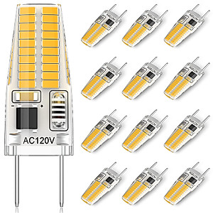 DUMILOO 12-Pack G8 LED Bulb Dimmable, 120V 20W 25W T4 JCD Type Bi-Pin Halogen Replacement for Under Cabinet Puck Lighting, Warm White 3000K