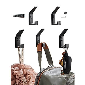 Leacas Bag Hooks, Hat Hooks, Towel Hooks for Bathroom Wall Mounted Towel Hooks Heavy Duty Black Waterproof Wall Hooks Sticky for Hanging Shower Bath Robe Coat Clothes in Bathroom Kitchen (5 pics)