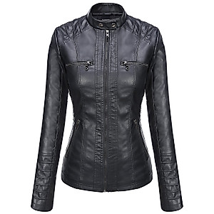 Tanming Women's Hooded Faux Leather Jackets (XX-Large, Black)