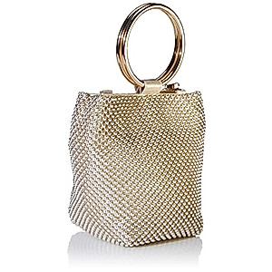 Jessica McClintock womens Jessica Mcclintock Gwen Ball Mesh Ring Wristlet Pouch Clutch Evening Bag, Gold, One Size US