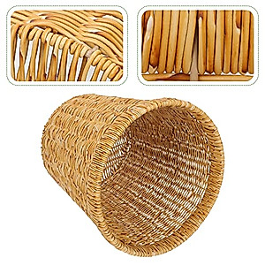 Zerodeko Rattan Trash Can Wicker Woven Waste Paper Basket Bohemian Wastebasket Rustic Farmhouse Laundry Storage Basket for Home Office 30x28cm