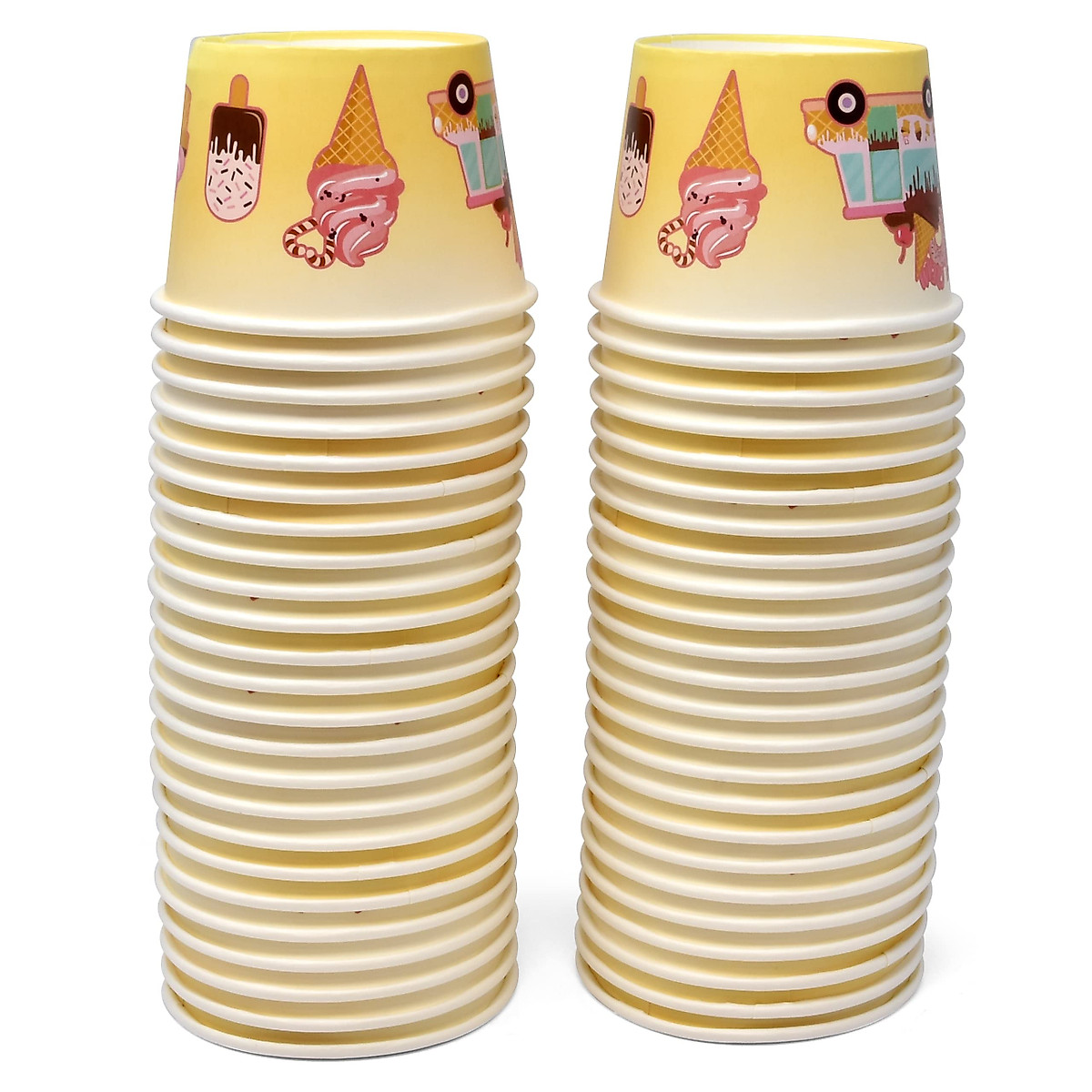 Gift Boutique 48 Count Ice Cream Treat Snack Cups 10 Oz. Disposable Paper Cup Dessert Ices Bowls Ice Cream Truck with Cones and Pops Design For Frozen Treats Cupcakes Party Favor Supplies Decorations