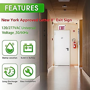 Garrini LED Emergency Exit Sign Double face with Backup Battery UL Certified Wall Ceiling Mounting Acrylic Mirror Replaceable Panel Removable Indicator Arrows, Fire Resistant GSEL-200DR(Double face)
