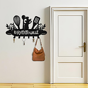 Pentacle Toys La Ratatouille Metal Key Holder - 6 Hooks Metal Hanger - Metal Kitchen Hook - Kids Room Cartoon Theme Decor - Room Entrydoor Hook Sign - Unique Room Door Decor