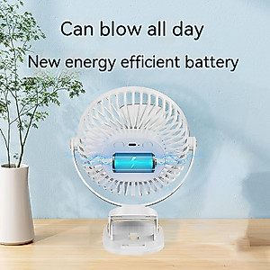 AbuDodo Portable Clip on Fan with LED Light, Digital Display, Quiet, 5-Speed Rechargeable Mini Table Fan, 360° Rotation: Personal Cooling Device for Home, Office, Stroller, Camping, Outdoor - Blue