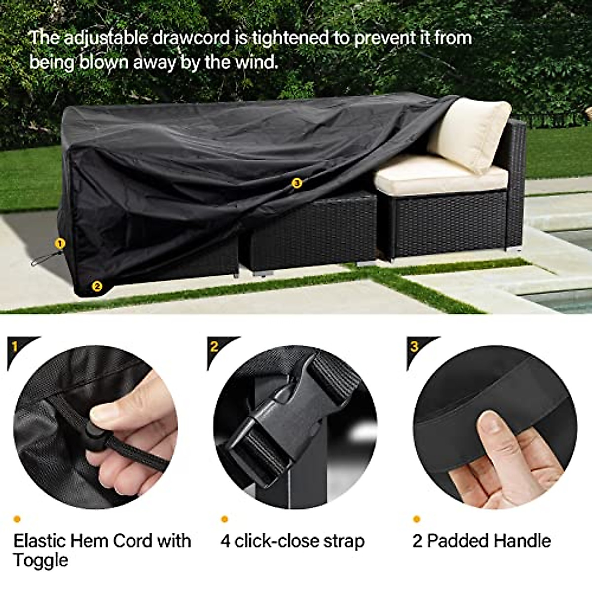 LAUSAINT HOME Patio Furniture Covers, Outdoor Furniture Set Cover Waterproof, Rectangular Outside Table and Chairs Cover, UV Resistant Anti-Fading with Storage Bag Included, 90 X 62 inch