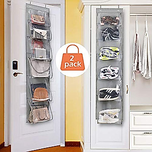 KIMBORA Handbag Organizer Storage Purse Bag Hanger with 6 Easy Access Deep Pockets 2 Packs for Closet Wall, Gray