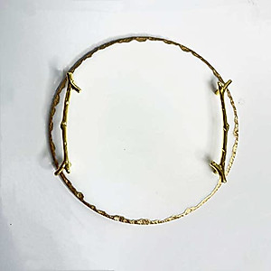 Luxury Marble Tray with Stylish Metal Handles, Vanity Tray, Marble Serving Tray for Kitchen, Counter, Dresser, Nightstand and Desk (White with Gold Edges and Handles (Round))