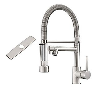 Fapully Kitchen Faucet with Sprayer,Single Handle Kitchen Faucet with Hole Cover Brushed Nickel
