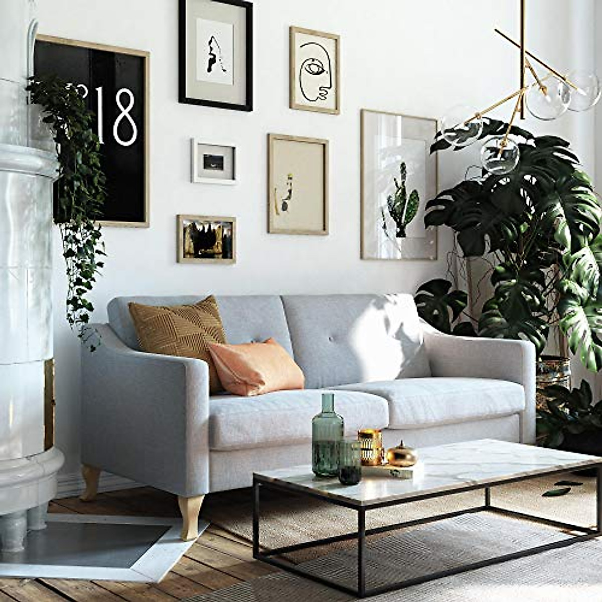 Mr. Kate Tess Sofa with Soft Pocket Coil Cushions, Small Space Living Room Furniture, Light Gray Linen