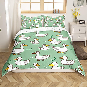 Erosebridal Kawaii White Goose Duvet Cover for Kids Boys Girls,Cartoon Bedding Set,Farm Animal Comforter Cover King Size,Country Duck Bed Sets with 2 Pillowcases Bedroom Decor