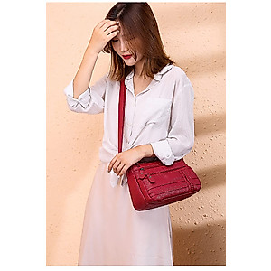 AIRUI Women Crossbody Bag, PU Leather Pocketbooks Multi Pocket Lightweight Shoulder Purse Messenger Bag - Black…