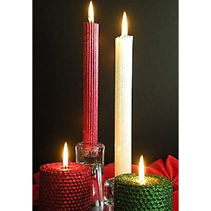 12 Inch Natural Beeswax Glitter Candles, White Lotus, Boxed Set of 2 Candles